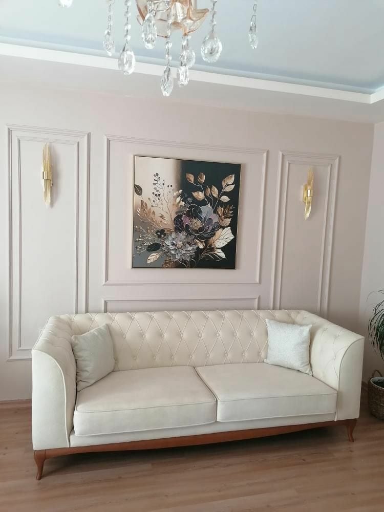 Kanvas Tuval Tablo Gold Mor Çiçekler Kod: TLH10-K